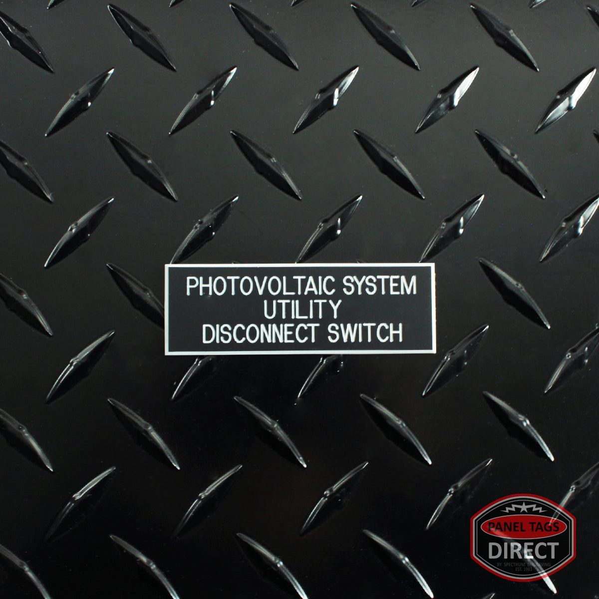 White on Black Panel Tag - "Photovoltaic System Utility Disconnect Swi ...