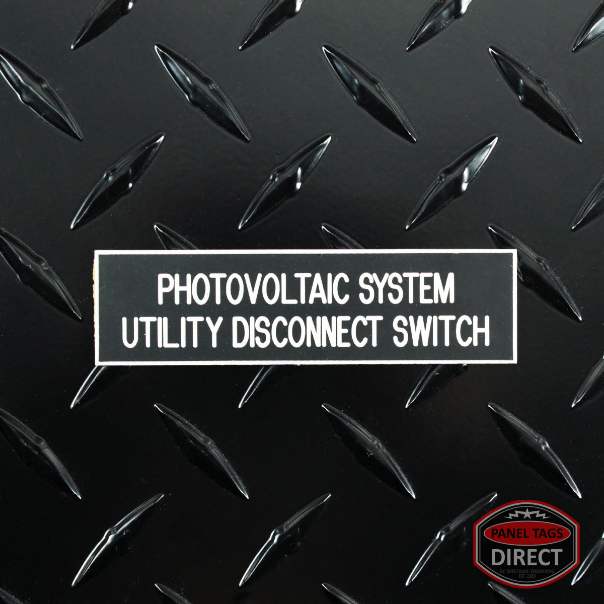 White on Black Panel Tag - "Photovoltaic System Utility Disconnect Swi ...