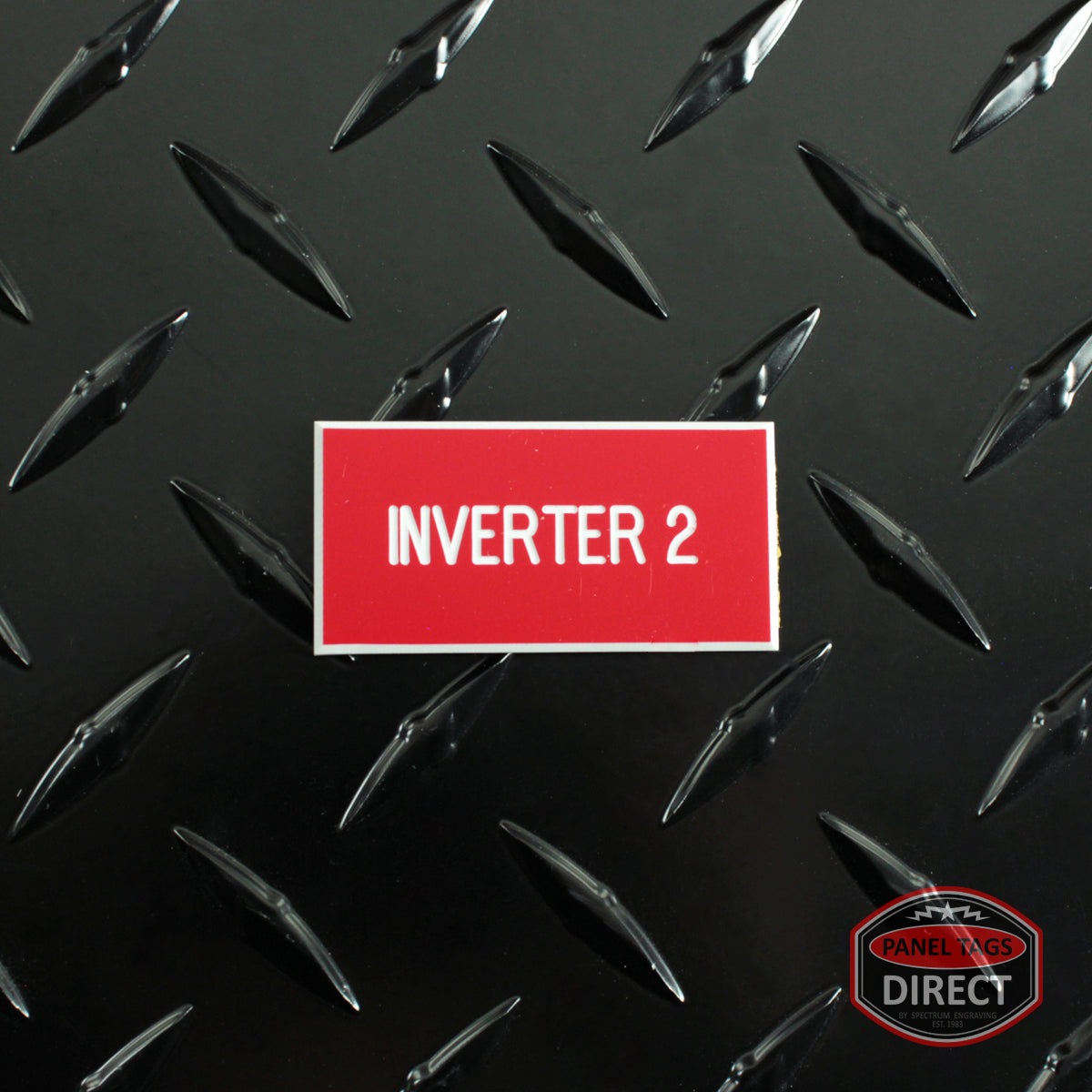 White on Red Panel Tag - "Inverter 2" – Panel Tags Direct