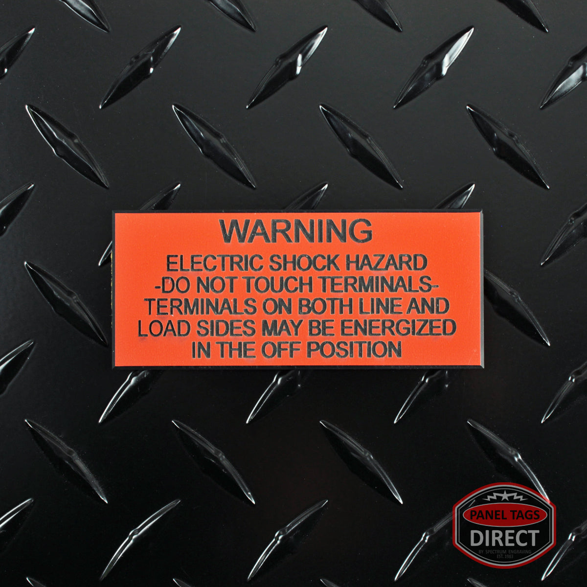 Black on Orange Panel Tag - "Warning Electric Shock Hazard Do Not Touc ...
