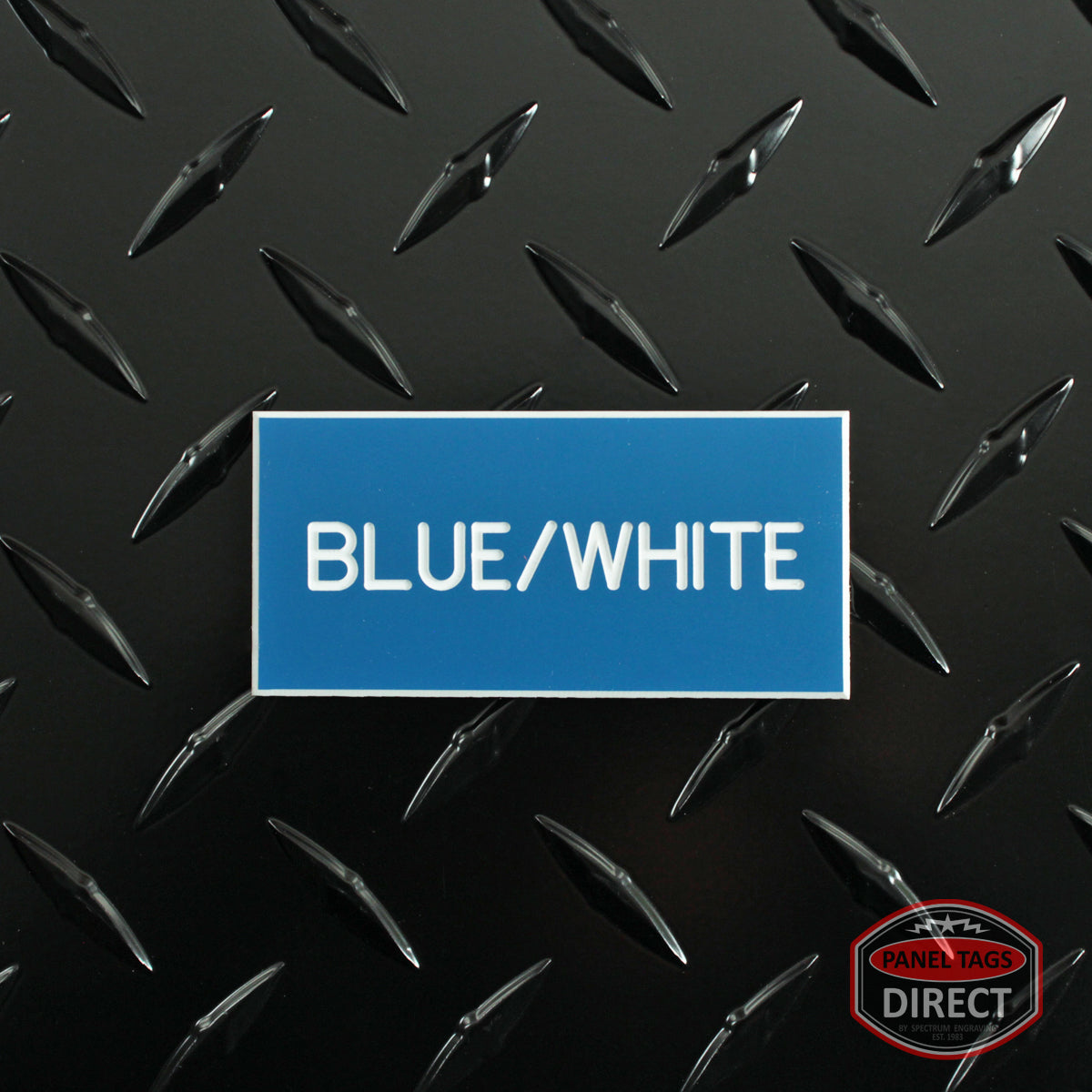 Custom White Text on Blue Plastic Panel Tags – Panel Tags Direct